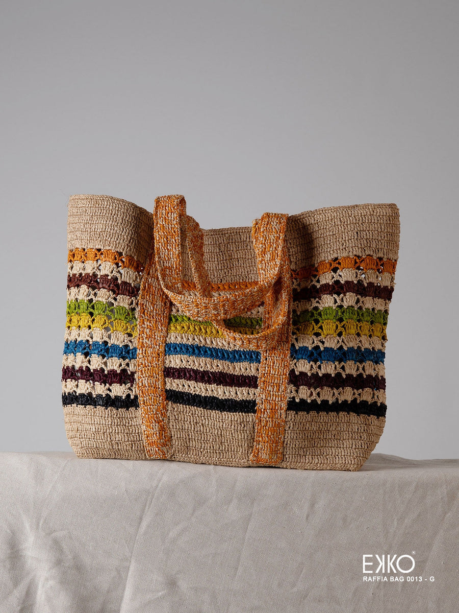 Arielle Multi-Color Raffia Beach Bag